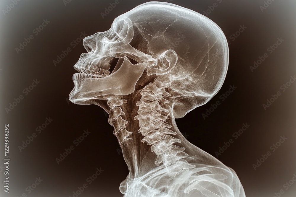 Skeleton profile view showing detailed structures of the human skull ...