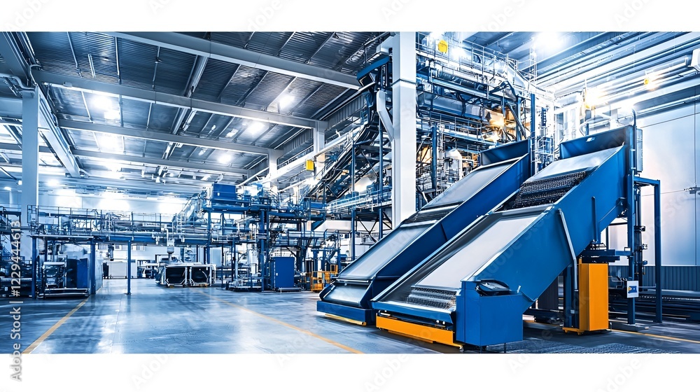 Factory interior automated production line, industrial facility ...