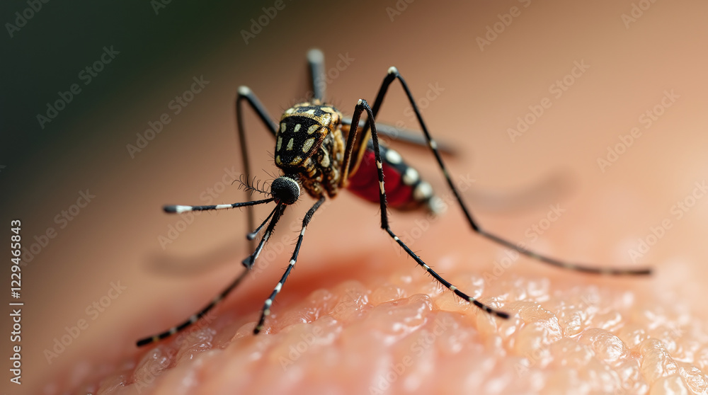 Mosquito Biting Human Skin, Transmitting Aedes albopictus, Aedes ...