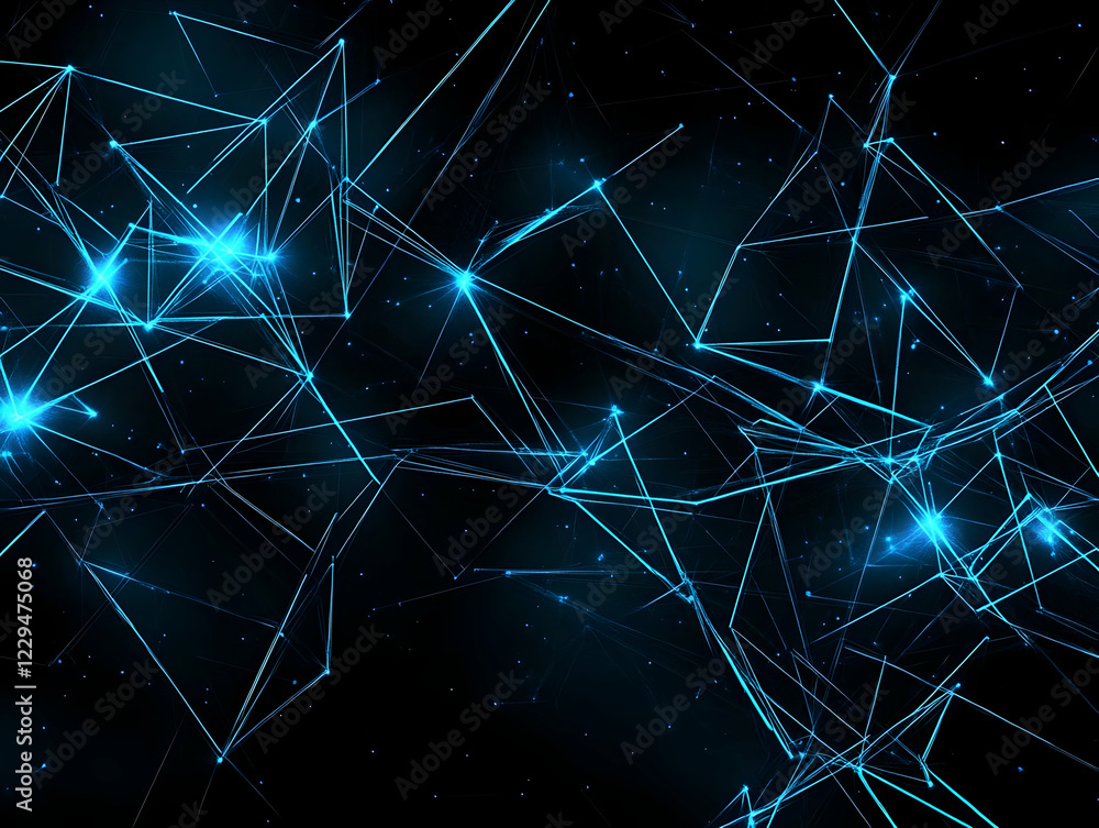 Abstract Blue Plexus Network Background Connects Nodes with Glowing Lines Dynamically on a Dark ...