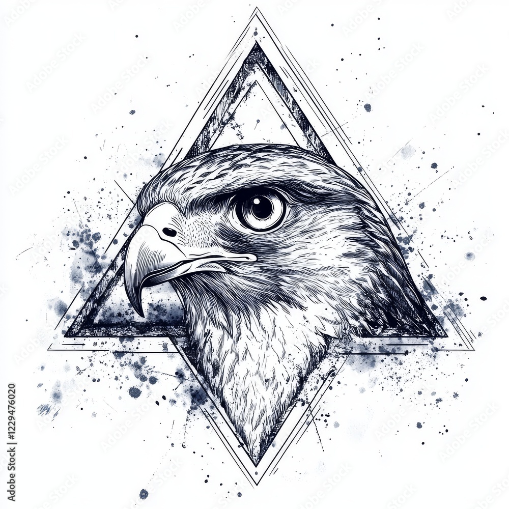 Triangle pattern with had drawn falcon. Sketch for print t shirt and ...