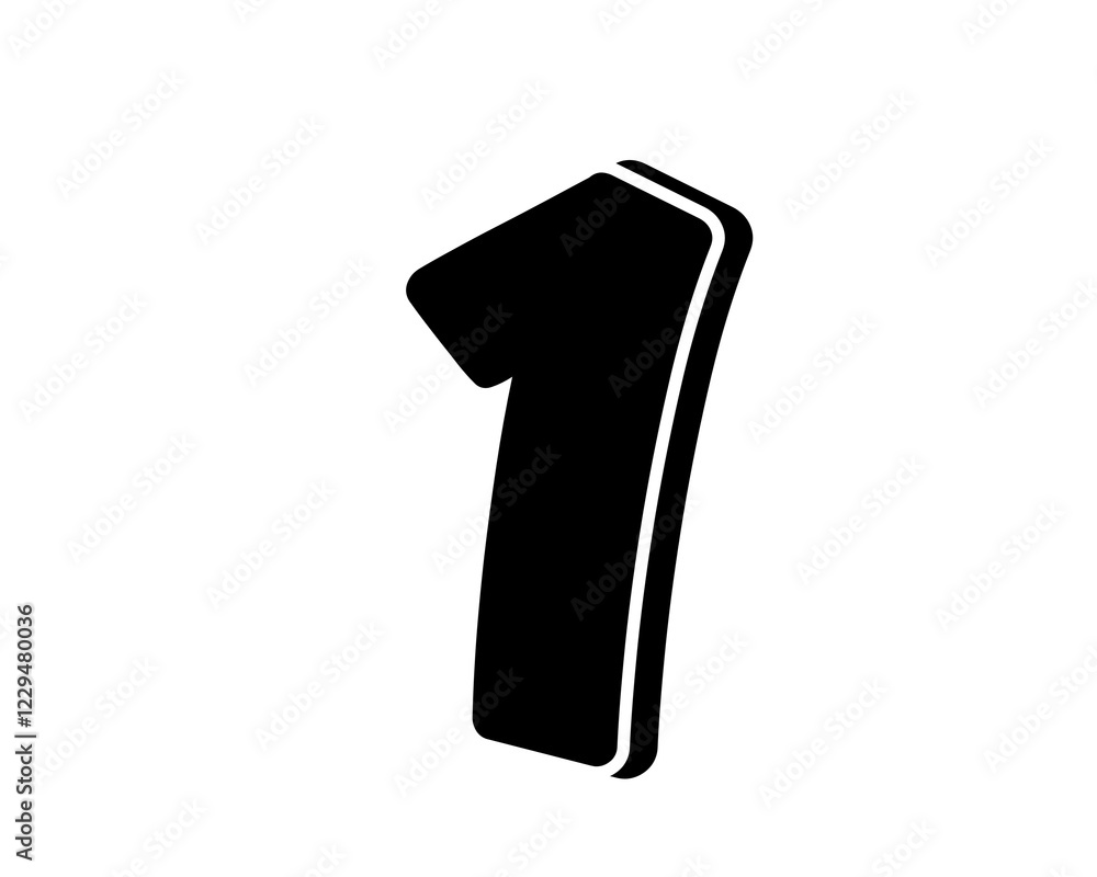 Stylized black number 1 one on transparent background, with a bold, 3D ...