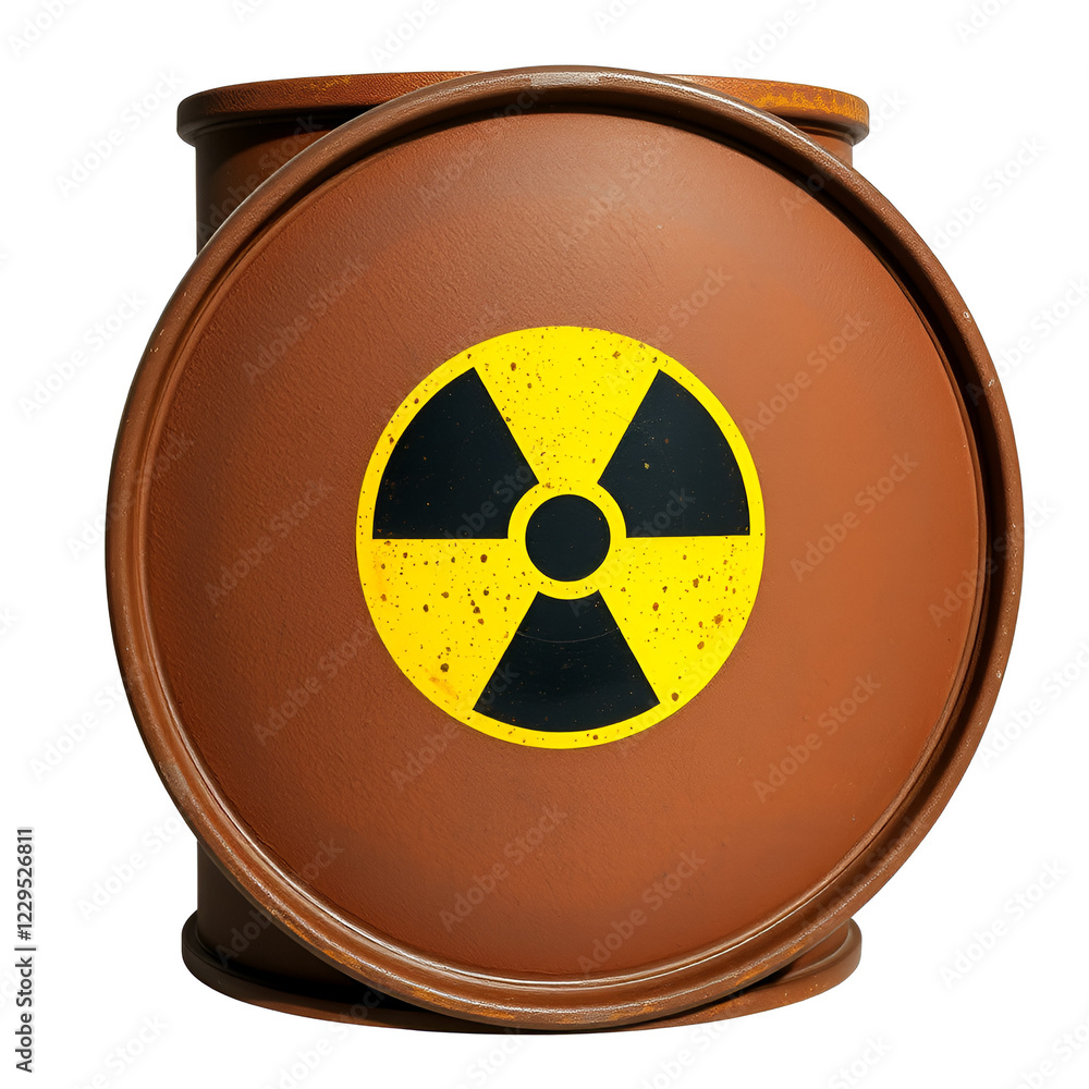 Barrel with radioactive waste. Nuclear warning sign. Rusty dangerous ...