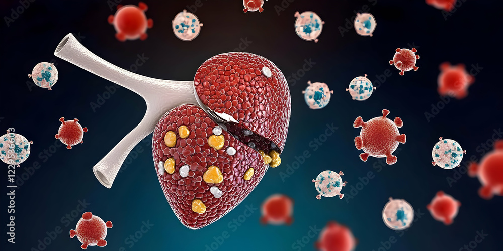 Diseased Lymph Node with Viral and Bacterial Infection Cells Closeup 3D ...