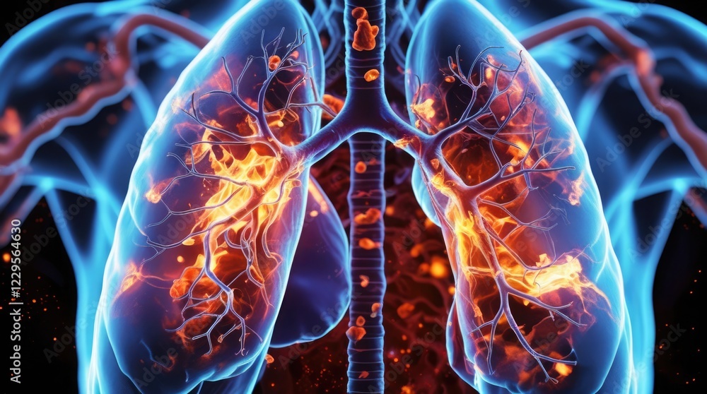 Human immune system fight burning infections in lungs, a vivid and ...