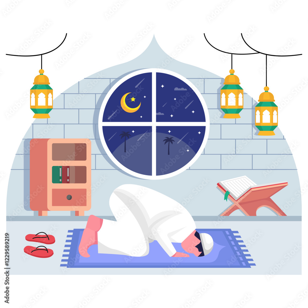 Person is Offering of nawafil late night concept, Man Performing Sajda ...
