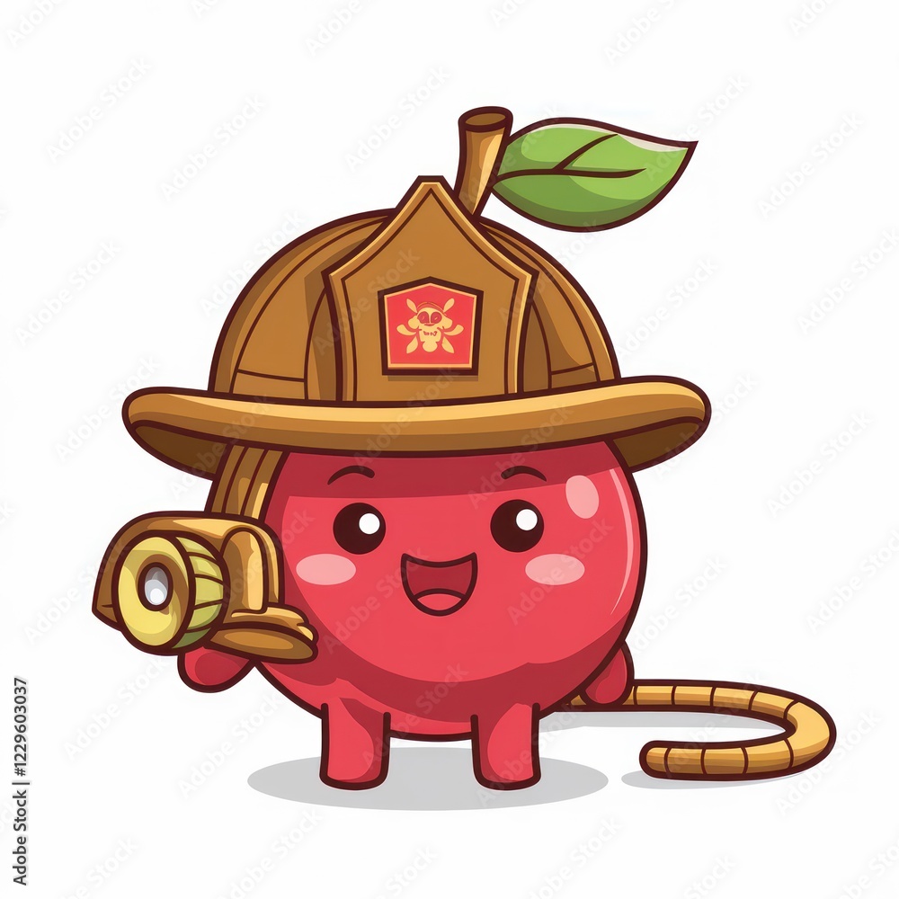 cute cartoon illustration of an apple wearing a firefighter helmet and ...