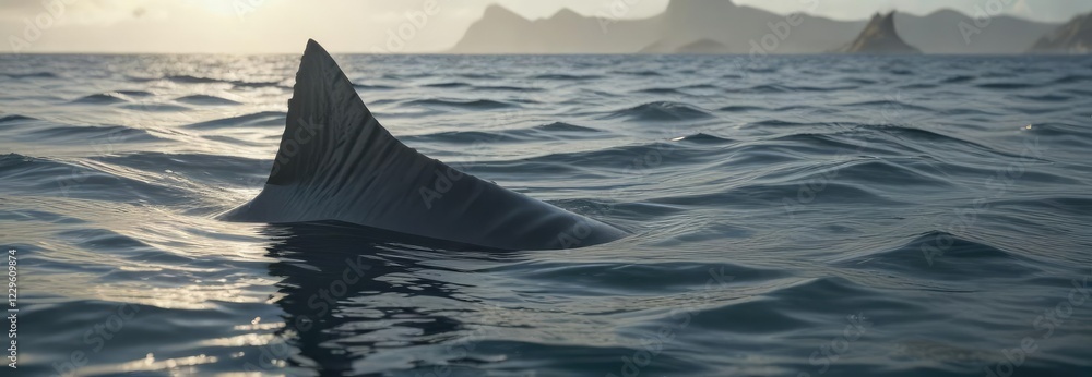 Stock-Illustration „Shark fin breaks through the gentle ripples on the ...