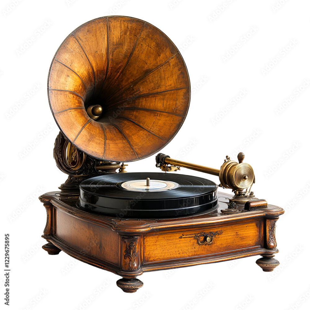 Antique Wooden Gramophone Vintage Record Player with Horn Early 20th ...