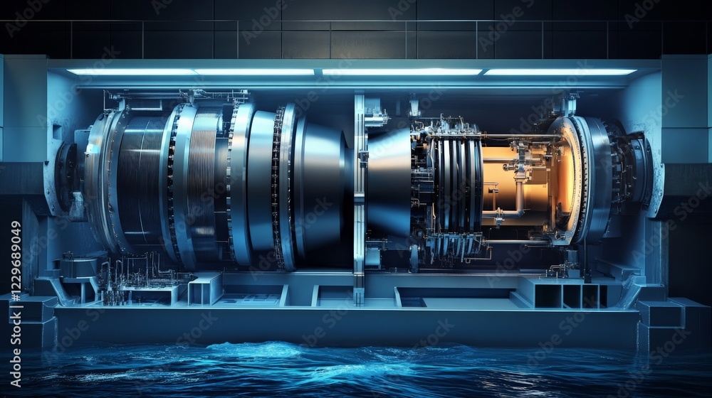 Hydropower turbine intake system, clean labeled cross-section ...