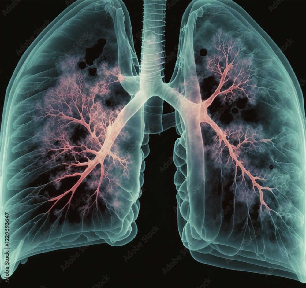 Schematic representation of the X-ray image of the lung with bronchi ...