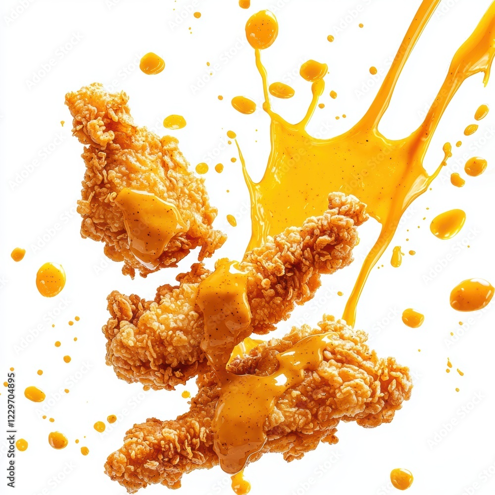 Crispy fried chicken tenders drenched in rich yellow honey mustard ...