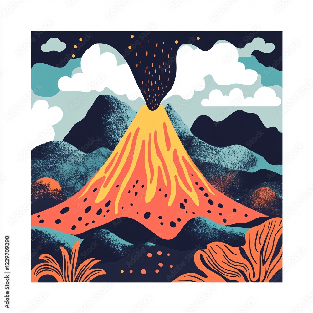 Colorful Cartoon Volcano Vector Illustration for Children's Education ...