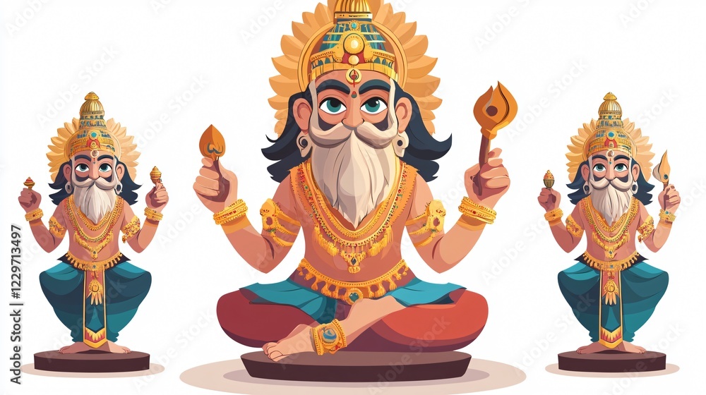 Divine Hindu God Brahma Cartoon Illustration for Design Projects Stock ...