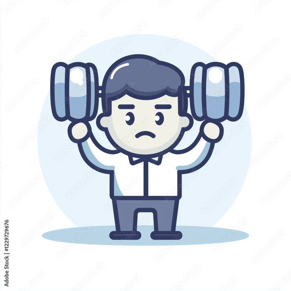 Cartoon man lifting heavy weights with a strained expression Stock ...