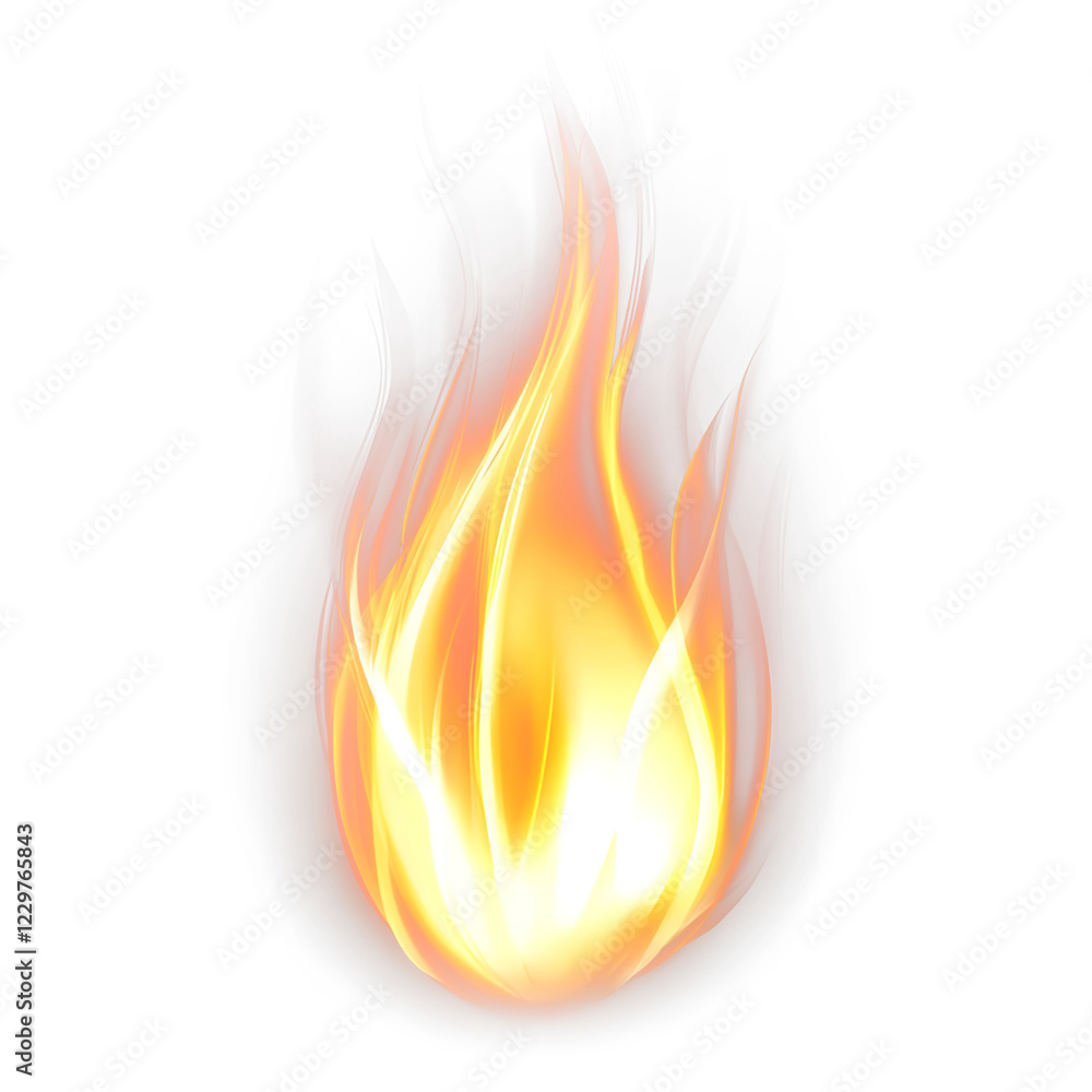 bright, realistic fire flame with smooth gradients of orange, yellow ...