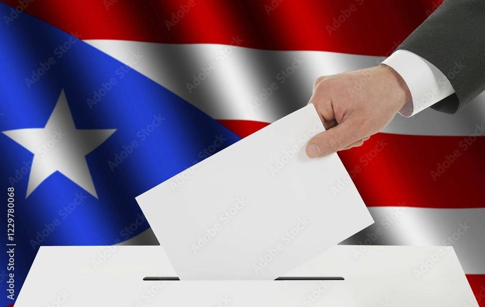 The Puerto Rico flag and the hand with the bulletin about the ballot ...