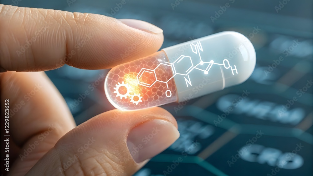Innovative Capsule with Molecular Structure on Hand in Lab Setting ...