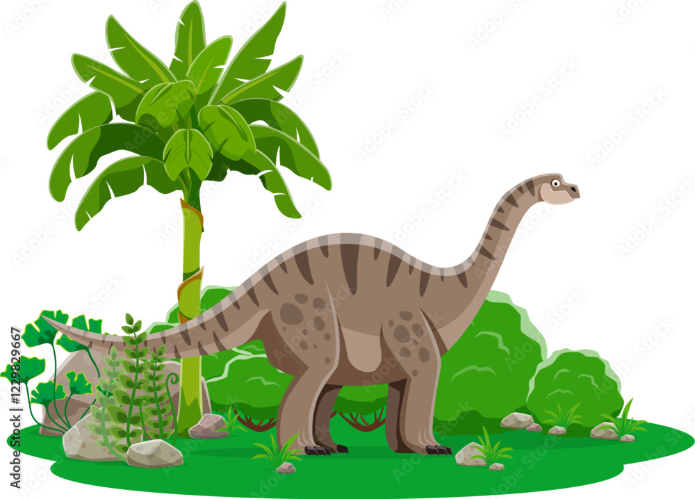 Dinosaur, prehistoric lizard Vulcanodon or dino animal, cartoon vector ...