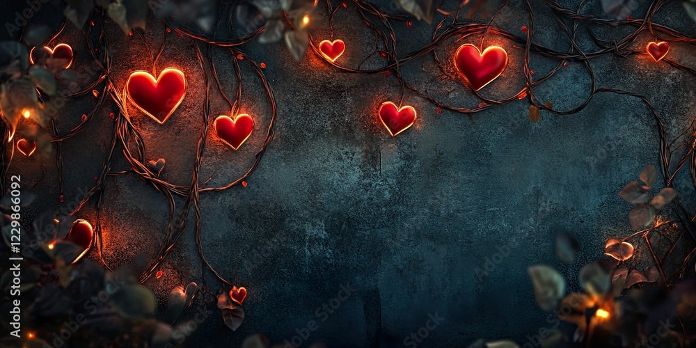 Romantic Border Design Intertwined Vines and Glowing Hearts for Wedding ...