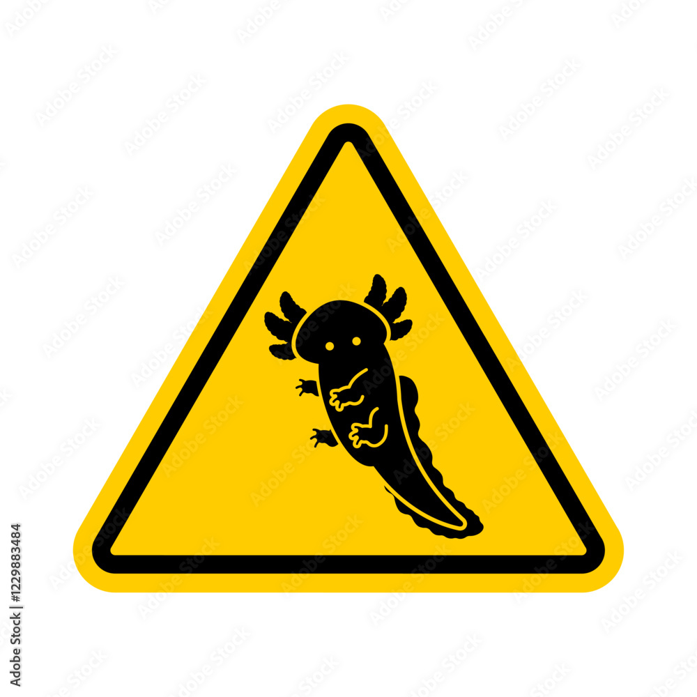 Attention Axolotl. Caution Amphibian Salamander. Triangular road sign ...