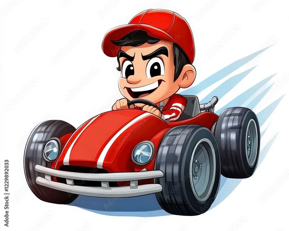 Cartoon Character Driving a Red Racing Car with Dynamic Motion Stock ...