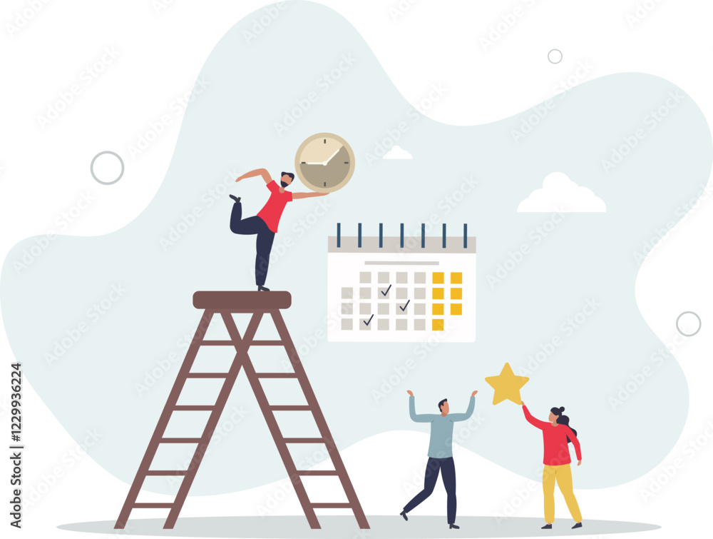 Time management.Cartoon tiny people schedule business tasks of month in ...