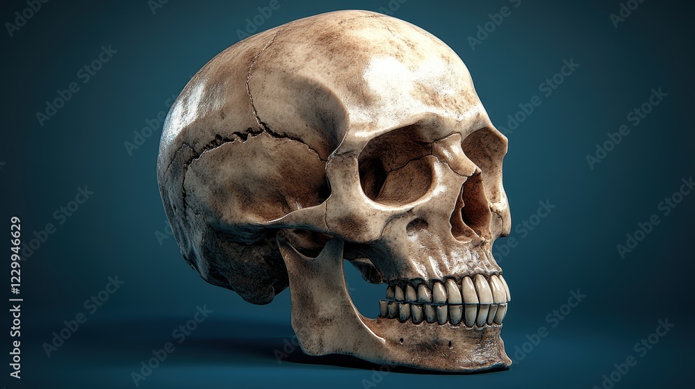 A detailed human skull displayed against a gradient background ...