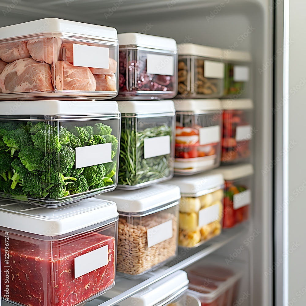 food safety storage health Organized refrigerator shelves filled with ...