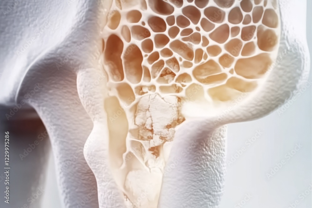 Microscopic view of bone loss revealing weakened and porous structure due to osteoporosis Stock ...