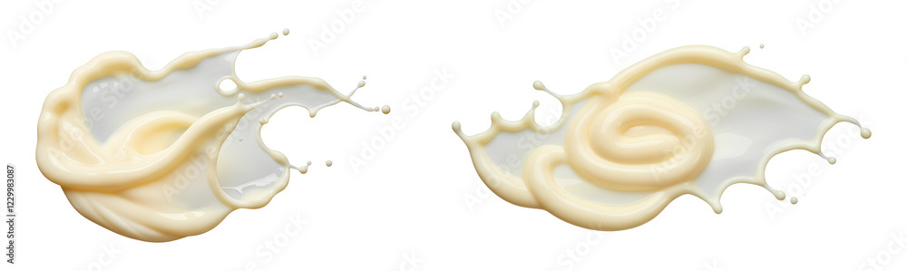 set of mayonnaise splash png. white viscous liquid explosion top view ...