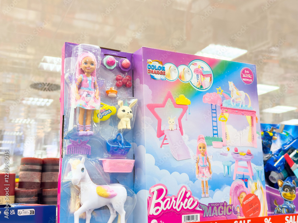 Barbie rainbow magic set with blonde doll, unicorn, and accessories on ...