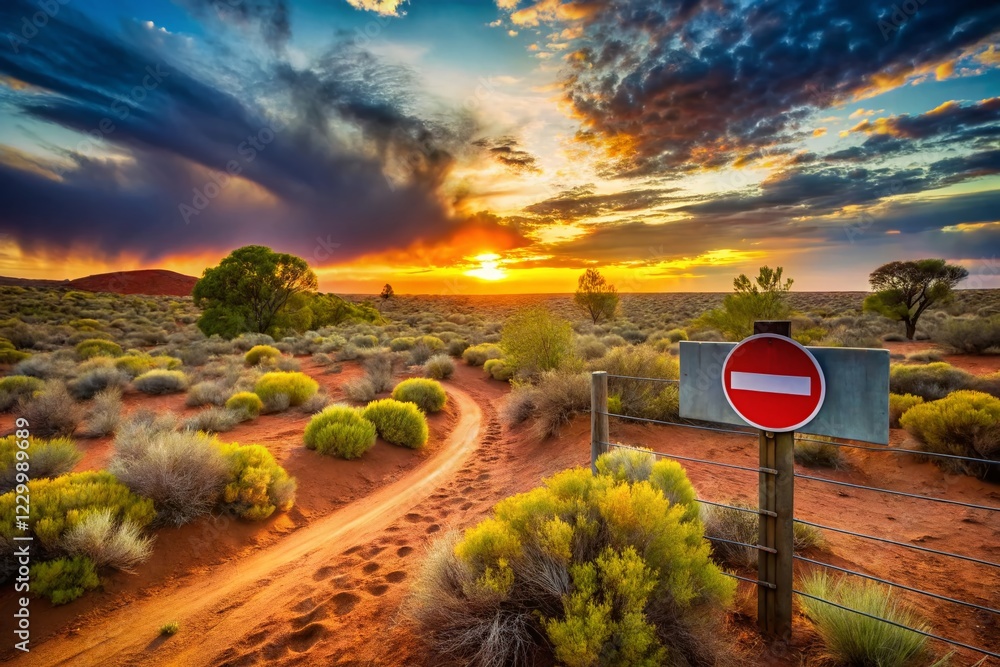 Australian No Entry Sign Double Exposure Stock Photo: Outback Landscape ...