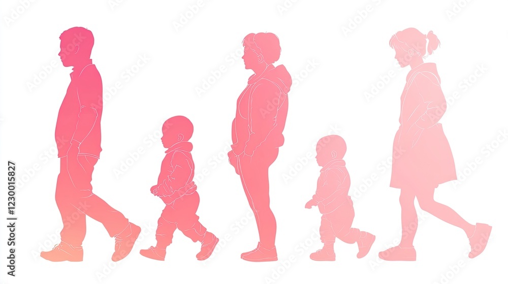 A vector illustration depicting the growth stages from birth to ...