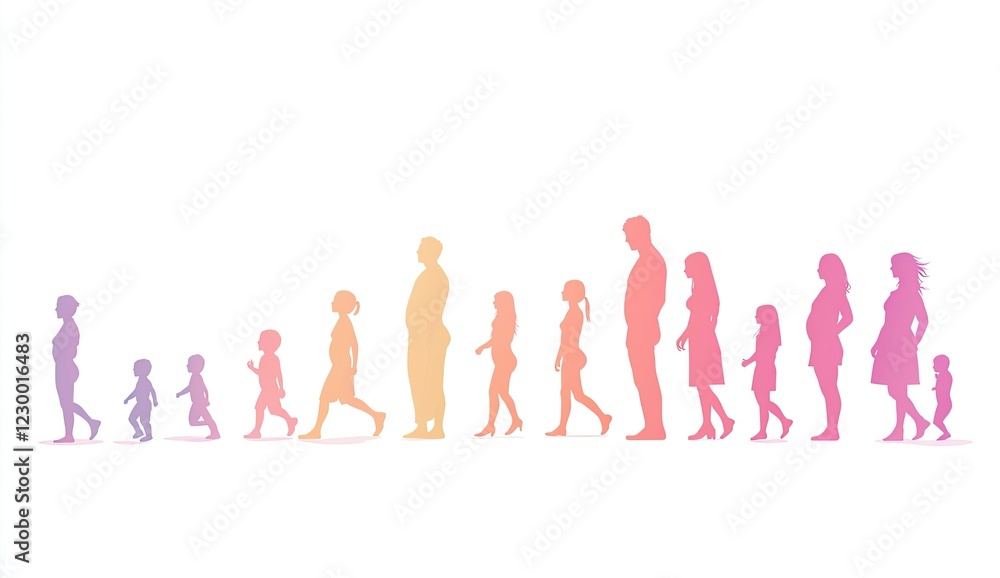 A vector illustration of the human body growth stages from baby to ...