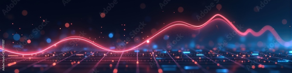 Stylized linear regression curve with neon accents over a data grid ...