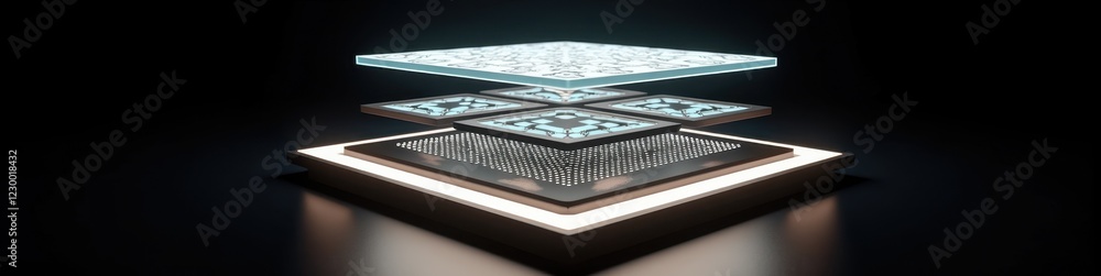Exploded diagram of microchip layers with luminous edges in 3D ...