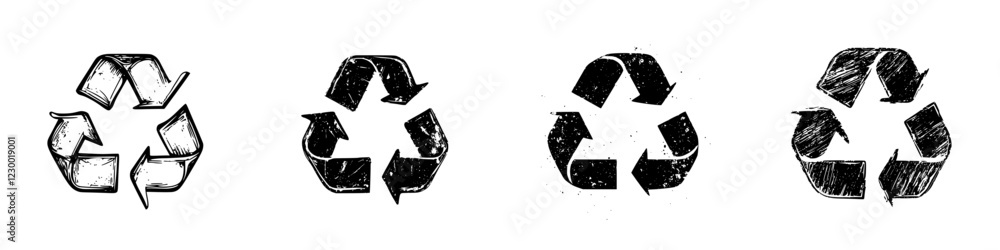 Different styles of recycled symbols showcasing sustainability in ...