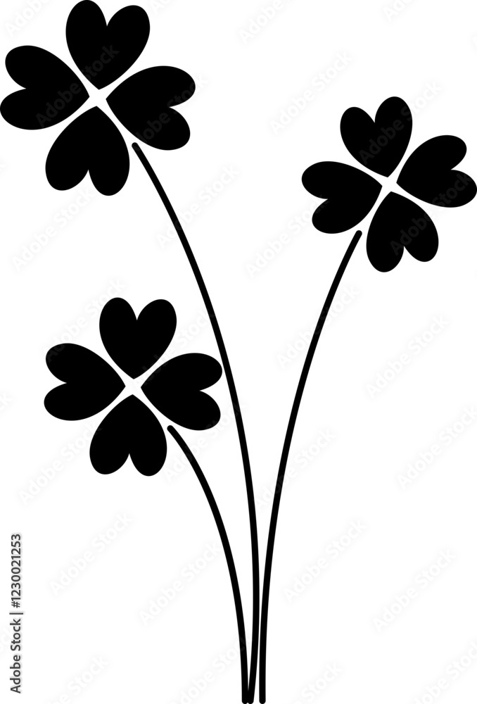 four-leaf clover silhouette. shamrock black silhouette. A cluster of ...
