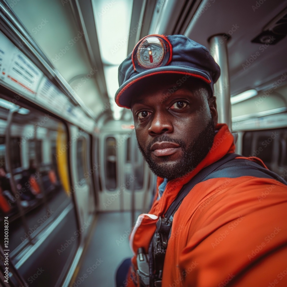 London Tube Driver Making an Announcement in Selfie-Style Shot Stock ...
