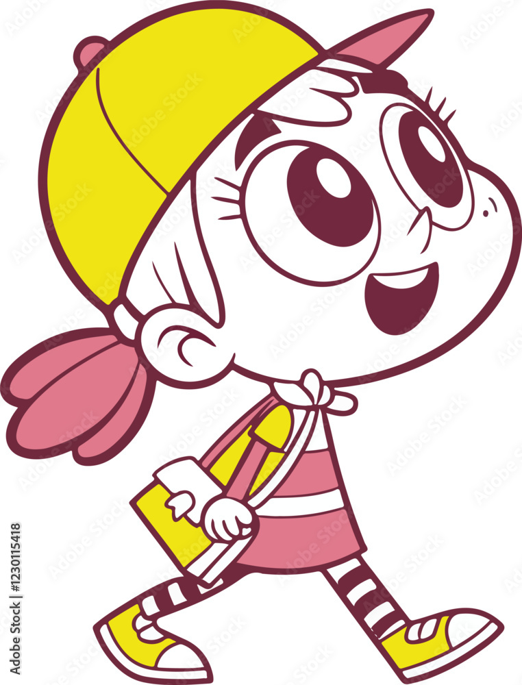 Cartoon Girl Walking Character Illustration with Cute Design Stock ...