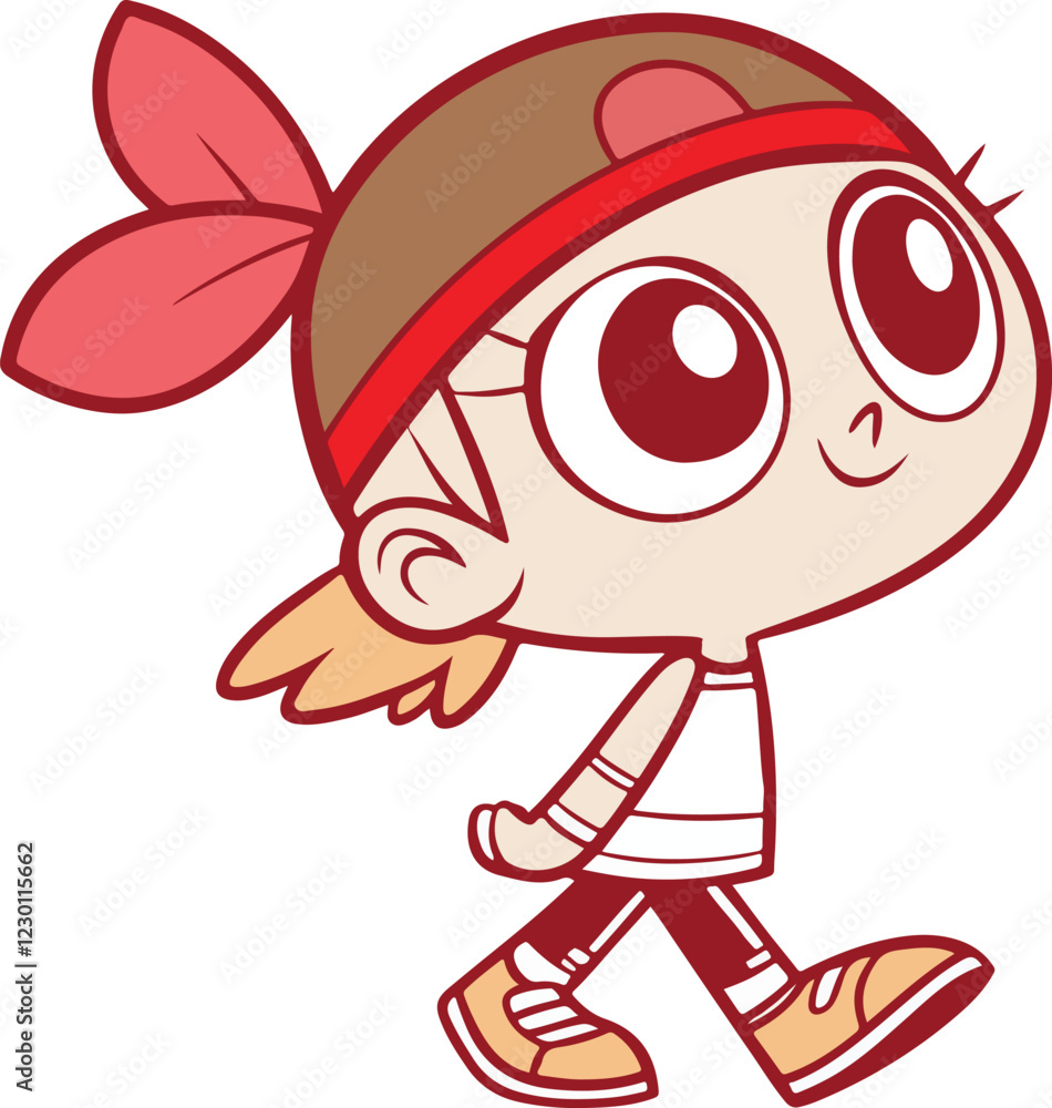 Cartoon Girl Walking Character Illustration with Cute Design Stock ...