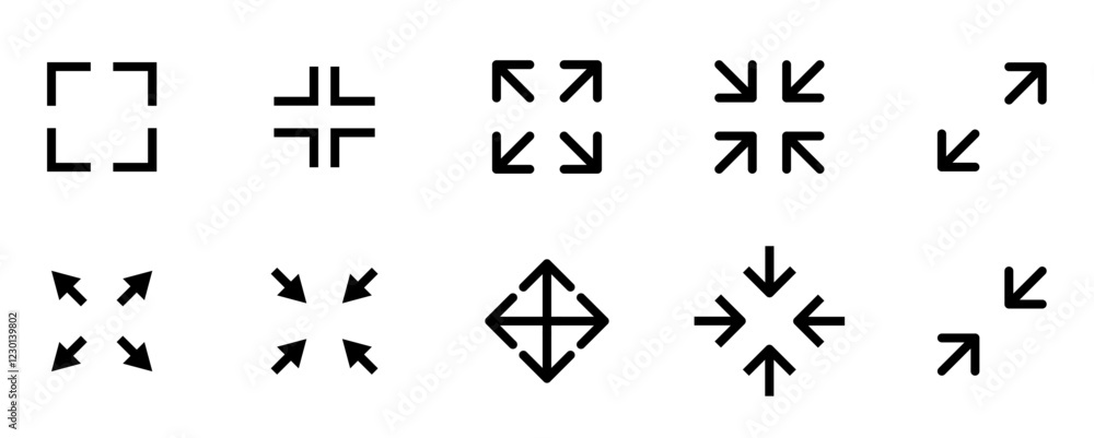 arrow mark icon set collection. full screen icon set arrow mark. up ...