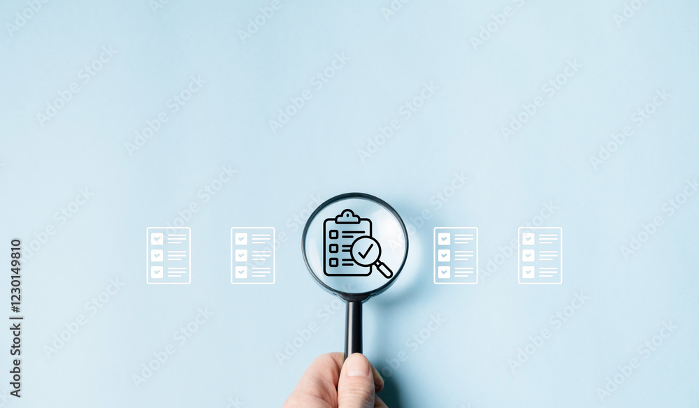 Document review process and quality control concept. Hand holding ...