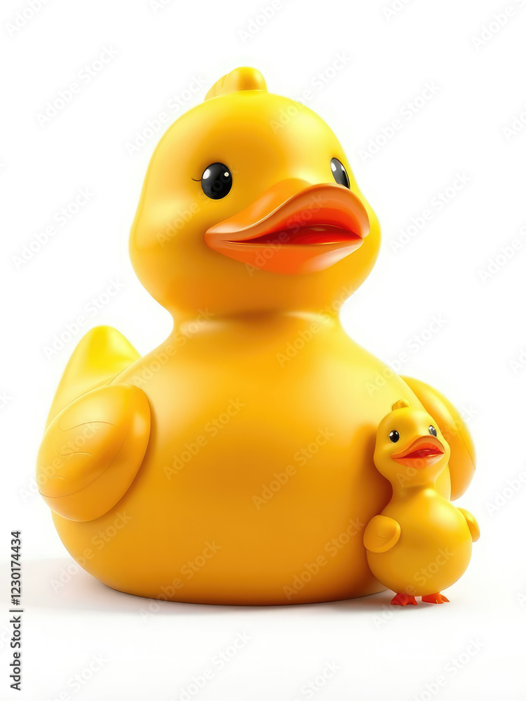 Simplified image of two rubber ducks, one large and one small, against ...