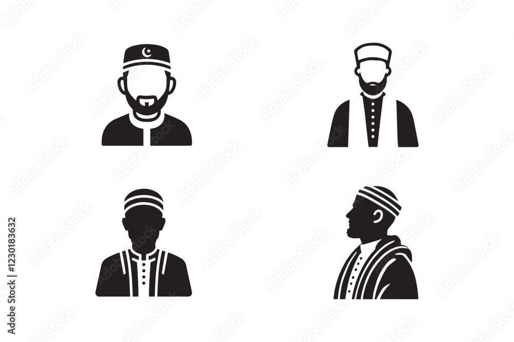 Islamic Cleric Silhouette Icons for Ramadan and Eid Design Stock Vector ...