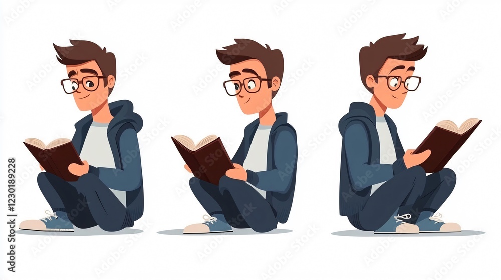 Cartoon Man Reading Book - Educational Flat Vector Illustration Stock ...