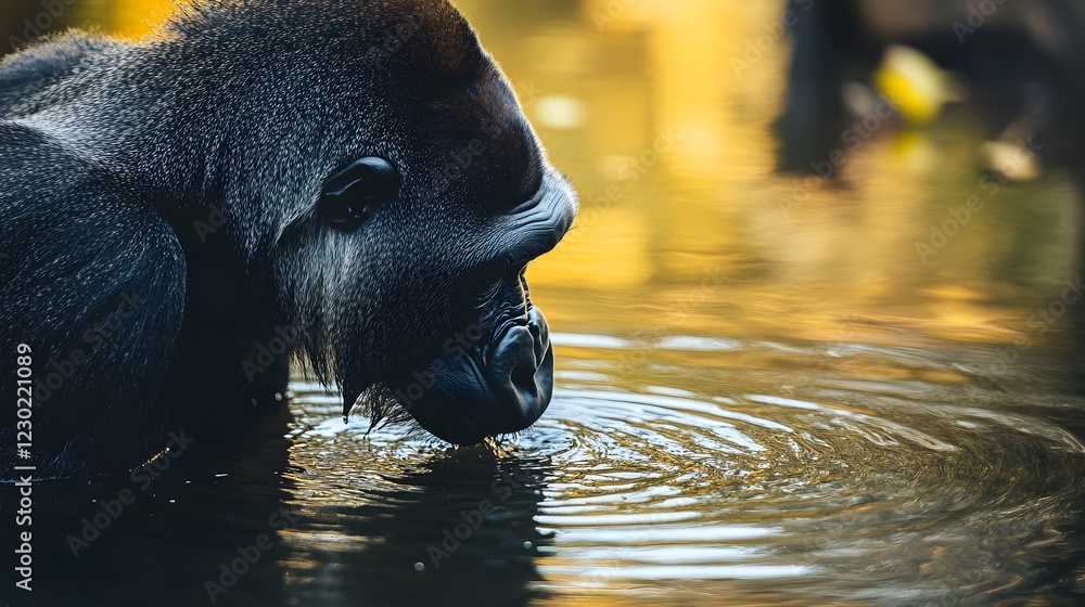 Gorilla View of a drinking water from a lake Stock Photo | Adobe Stock