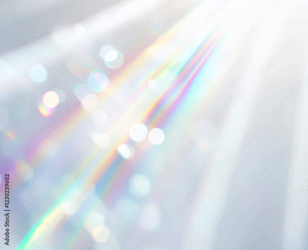 White background with rainbow lens flare, rainbow light rays, white ...