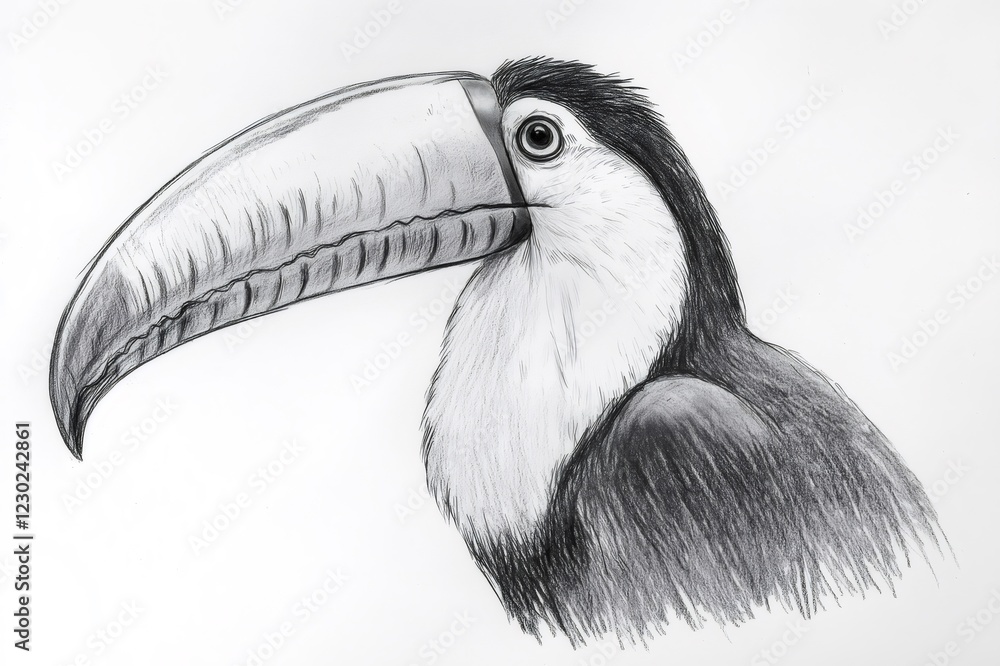 Detailed pencil drawing of a toucan showcasing its distinctive large ...